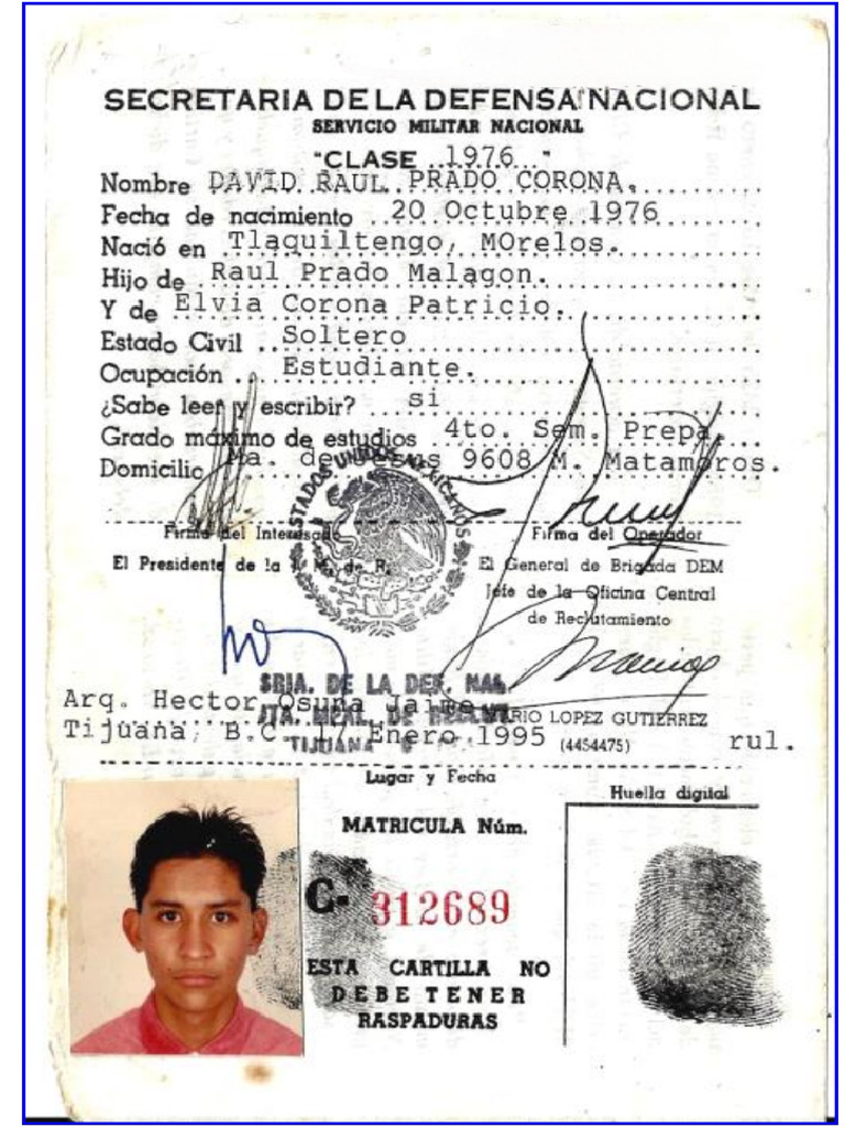 Cartilla Militar de David Raúl Prado | PDF