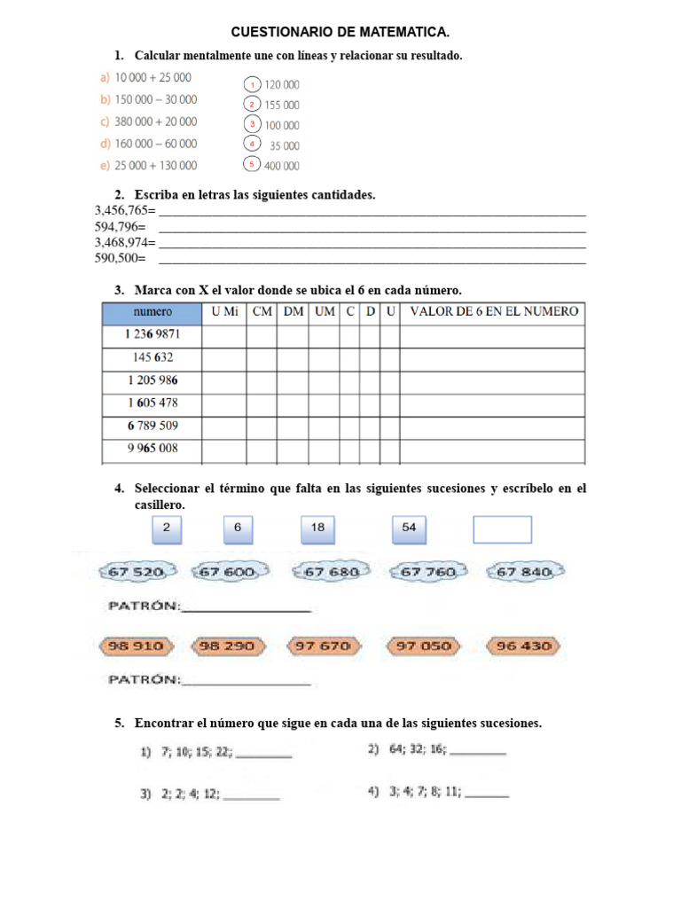 Cuestionario de Matematica 2024 1t. | PDF | Métodos y materiales de ...