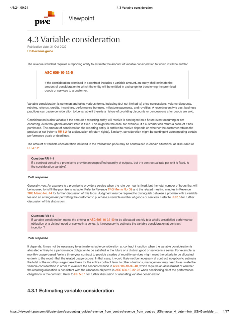 4.3 Variable Consideration | PDF | Prices | Discounting