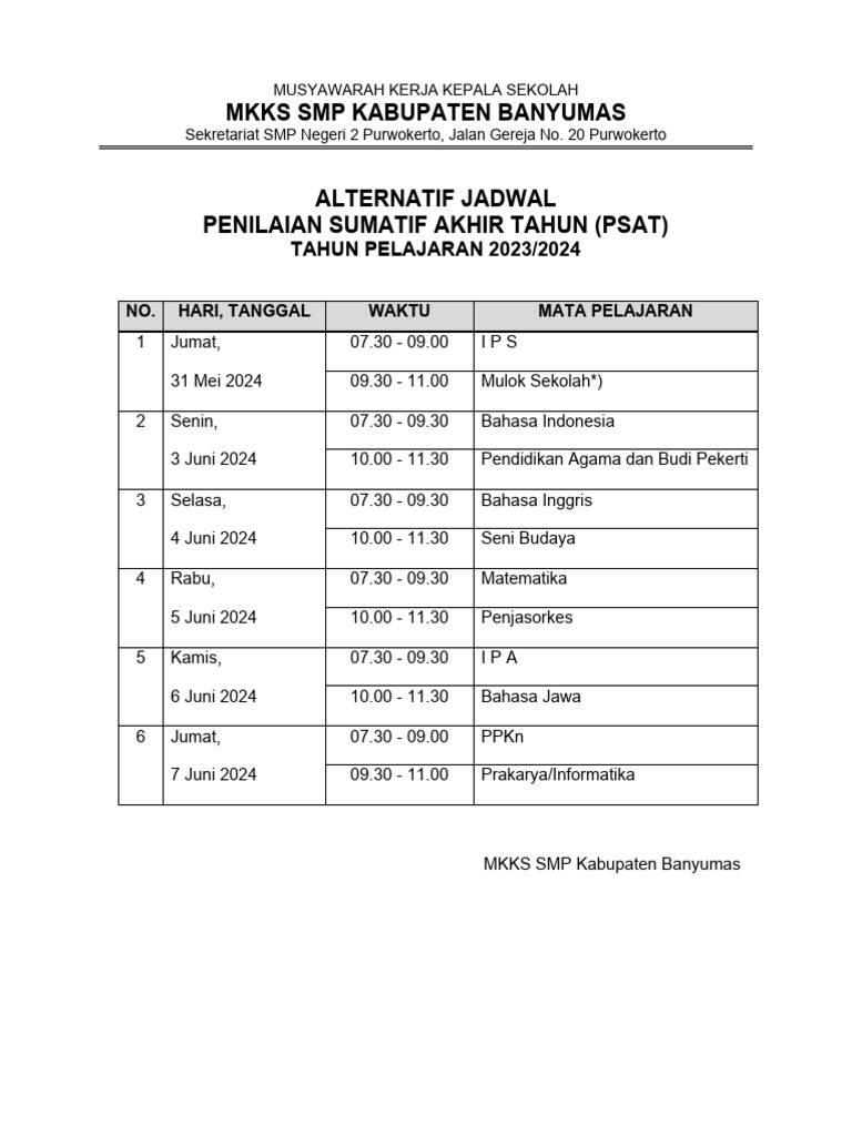 Jadwal Psat 2024 Kabupaten | PDF | Kesehatan Holistik