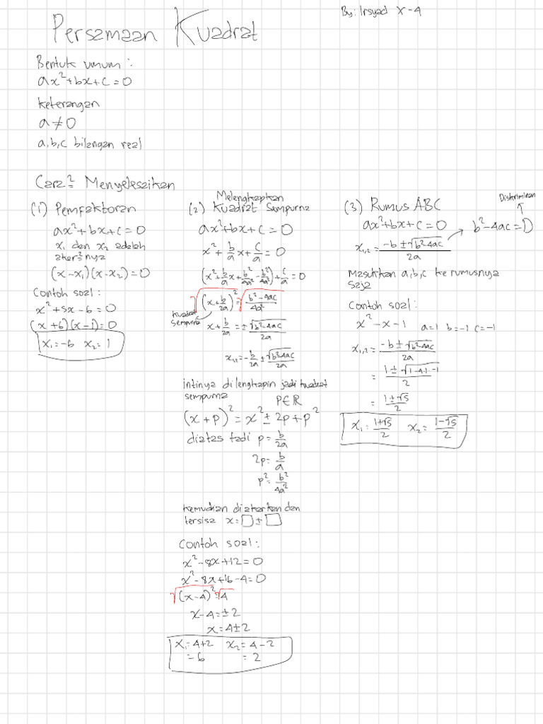 Materi Persamaan Kuadrat Dan Fungsi Kuadrat | PDF