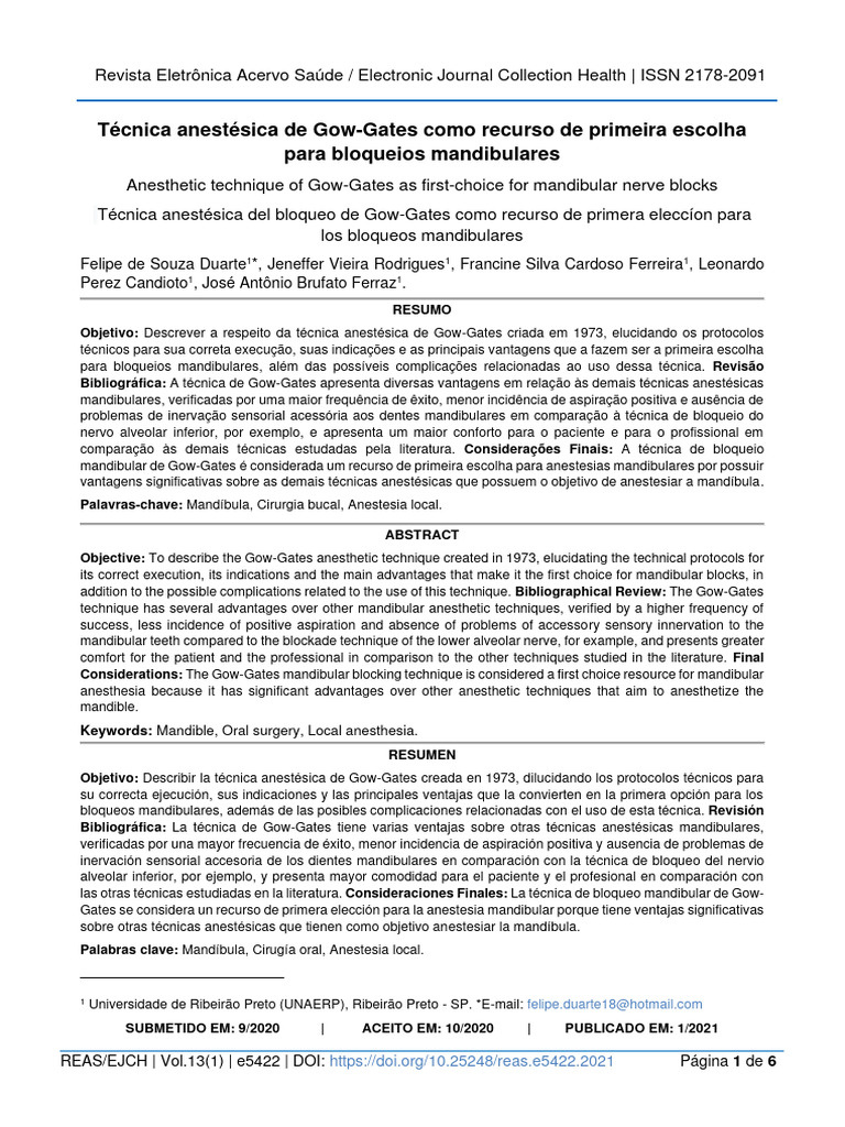 Artigo - Tecnica Gow-Gates | PDF | Anatomia | Morfologia (Biologia)