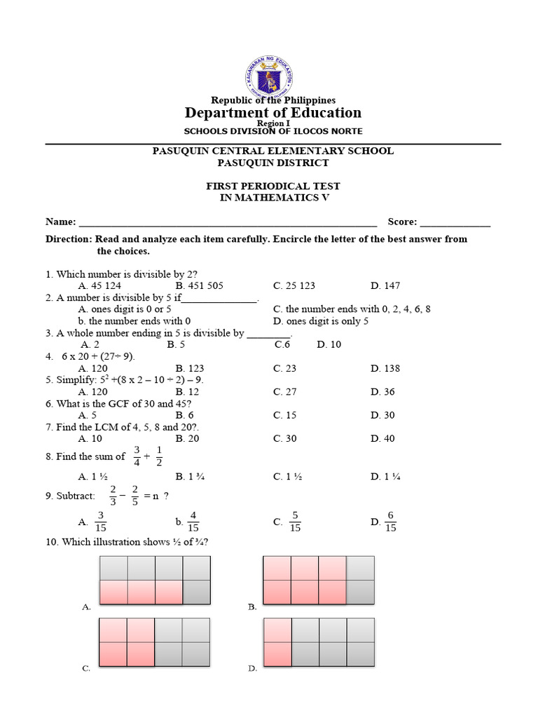 G5 Math Q1 Periodical Test | PDF | Multiplication | Elementary Mathematics