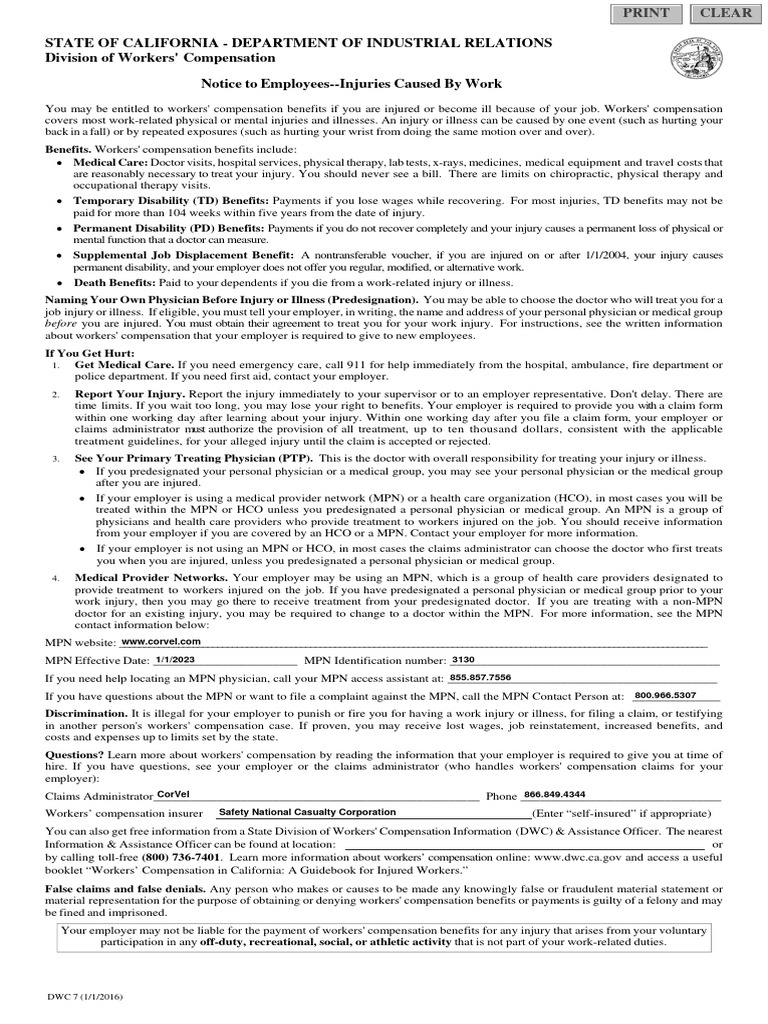 CA Workers Compensation DWC7 3130 | PDF | Employment | Workers ...