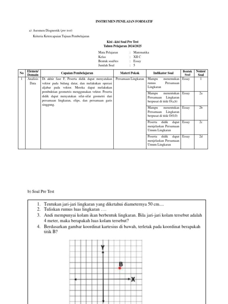 INSTRUMEN PENILAIAN FORMATIF (Pre Test) | PDF