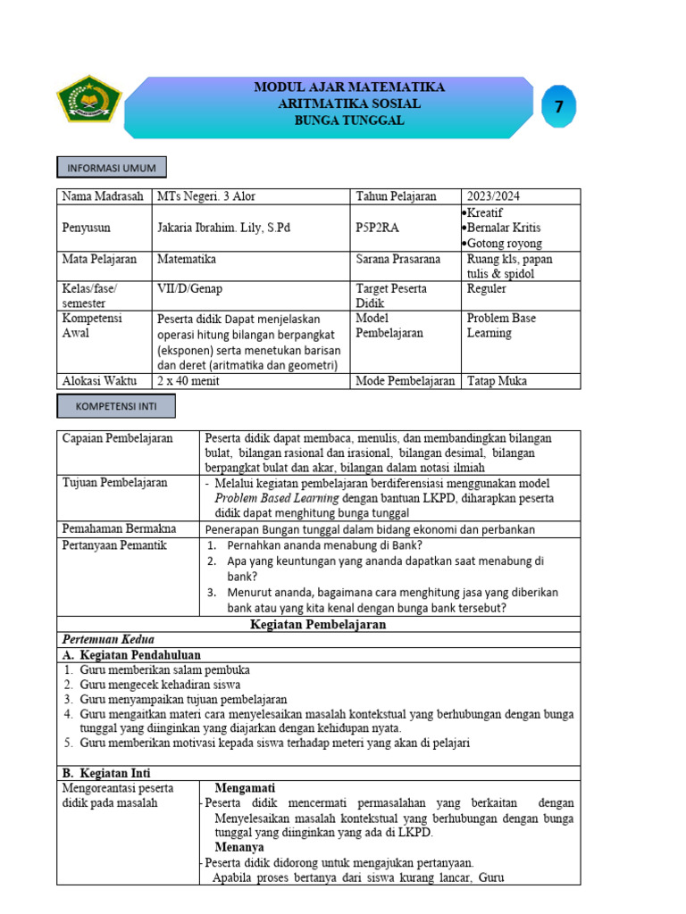 Modul Ajar Matematika 4 | PDF