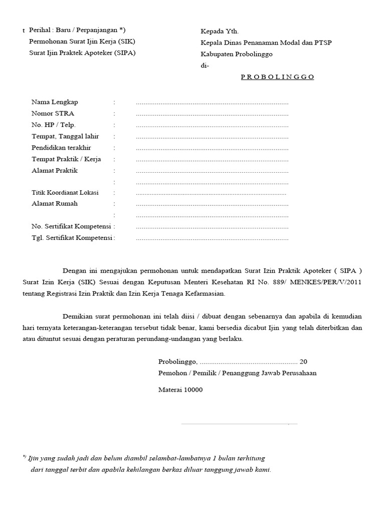 Form Apoteker (Sipa) | PDF