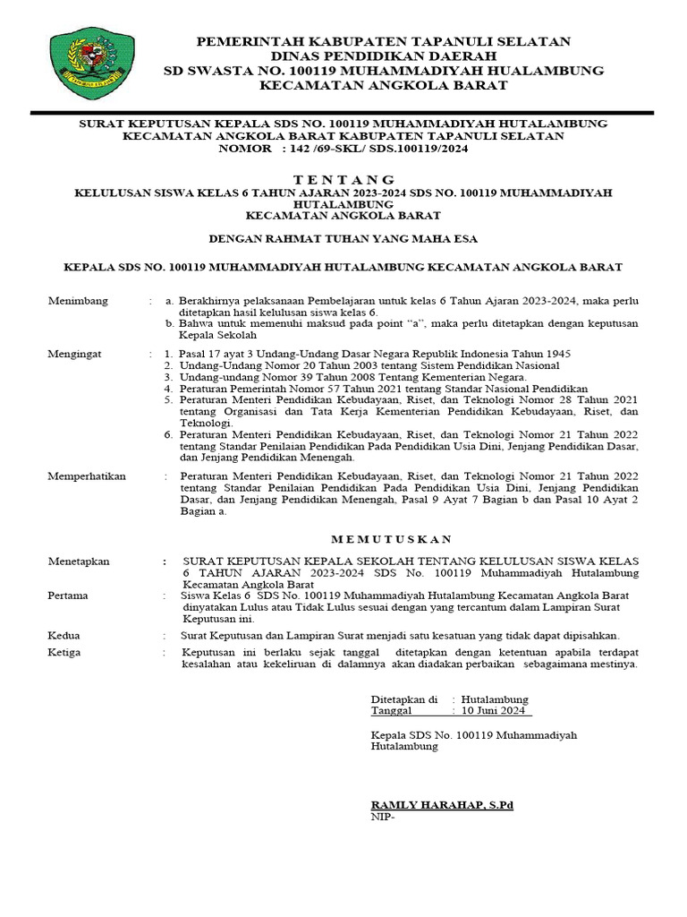 Surat Keputusan Kelulusan 2024 | PDF