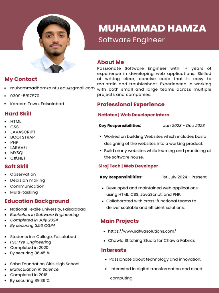 Muhammad Hamza: Software Engineer | PDF | World Wide Web | Internet & Web