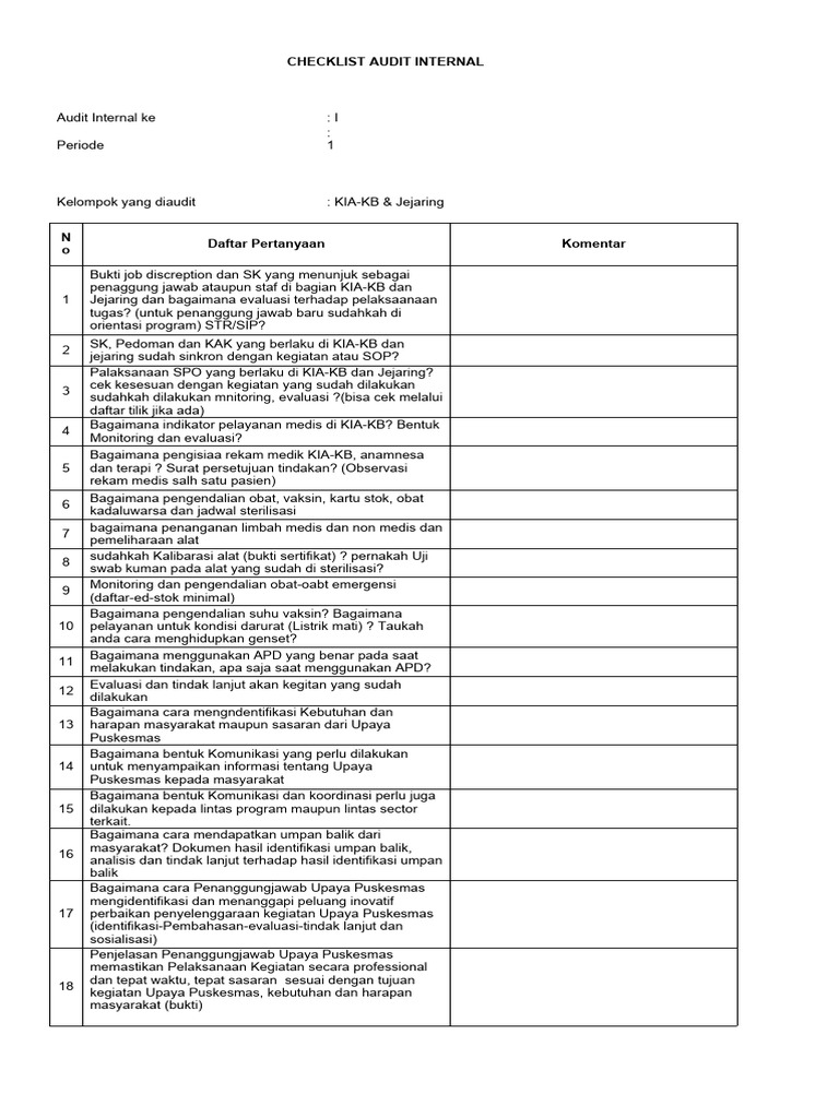 Checklist Audit Internal 4 | PDF | Bisnis