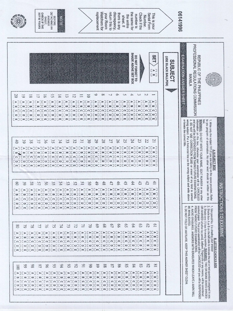 Sample Test Answer Sheets | PDF