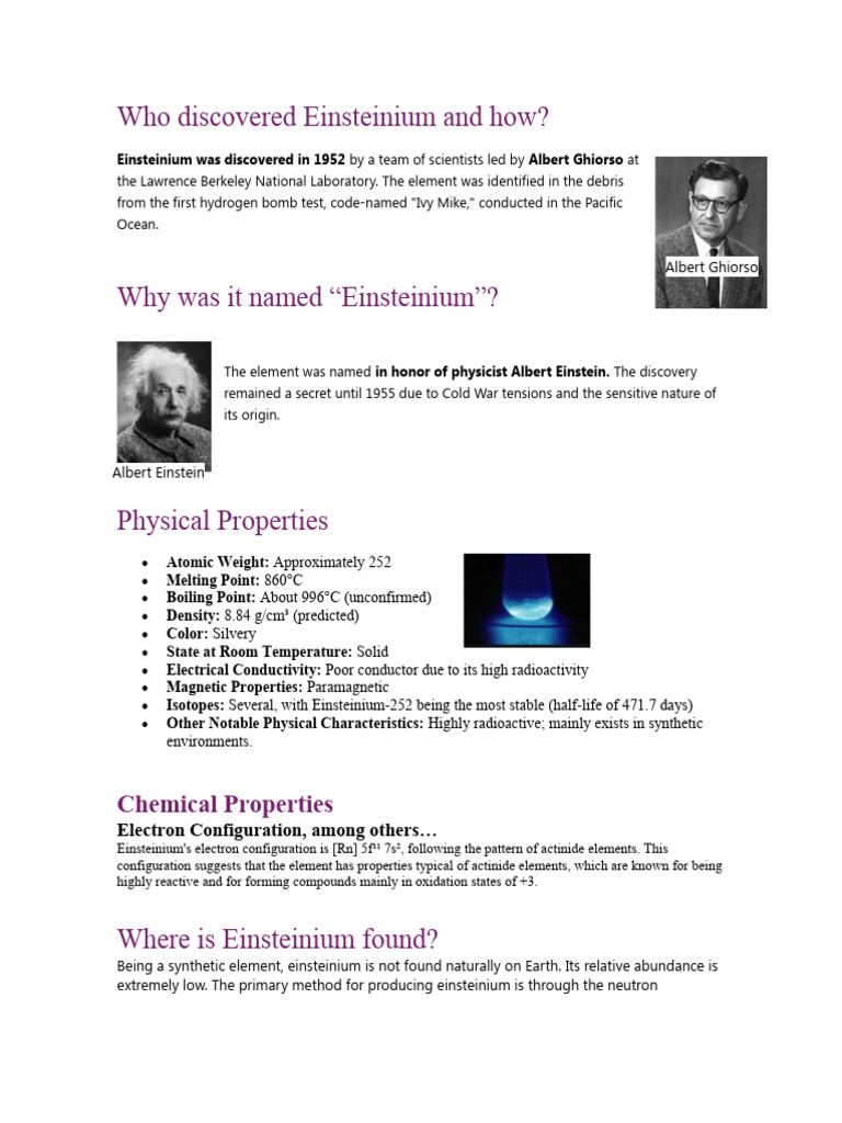 Who Discovered Einsteinium and How | PDF | Chemical Elements | Metallic ...