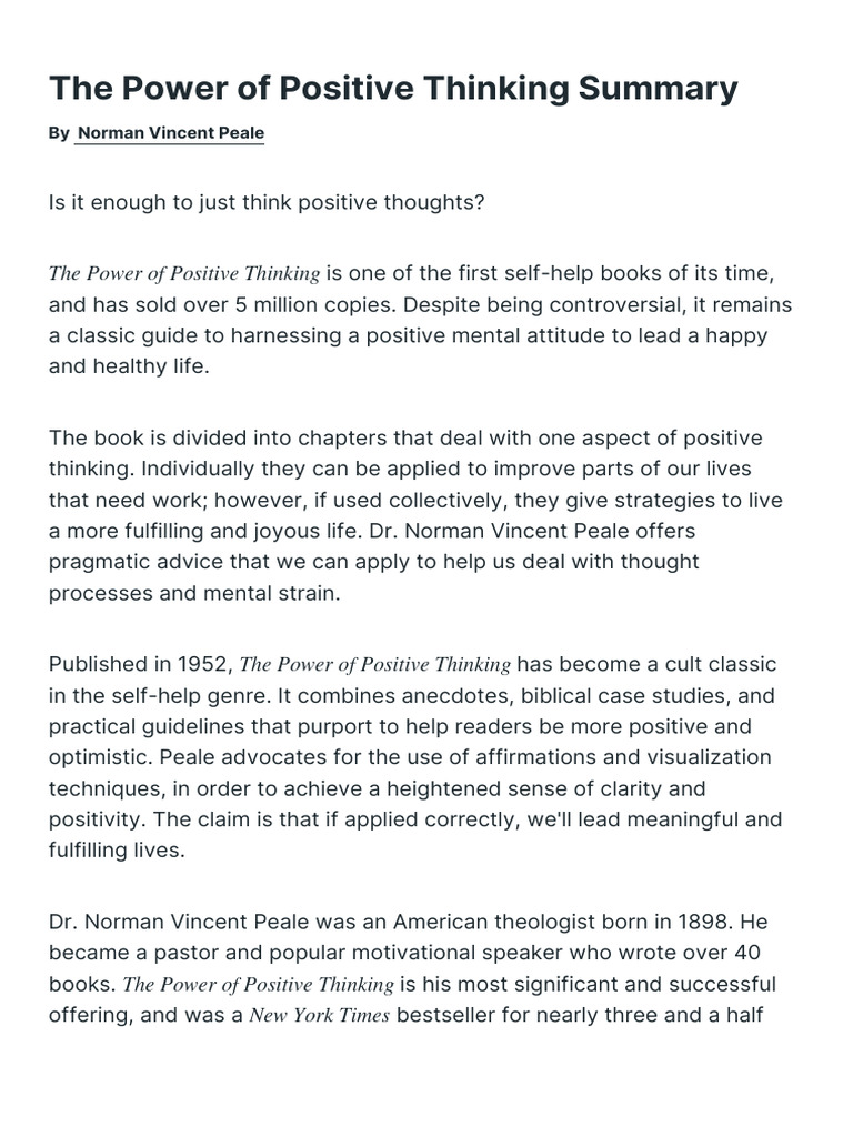 The Power of Positive Thinking-2 | PDF | Psychology | Psychological ...