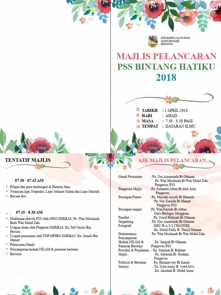 Buku Program Majlis Pelancaran PSS Bintang Hatiku 2018 | PDF
