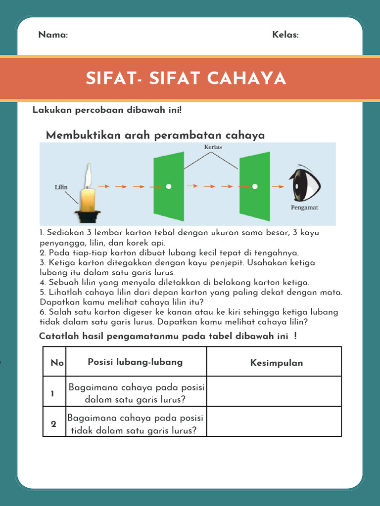 LKPD Sifat Cahaya Kelas 5 | PDF | Griya & Taman