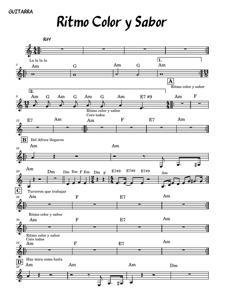 RITMO Color y sabor-GUITARRA CIFRADO Ultimo | PDF
