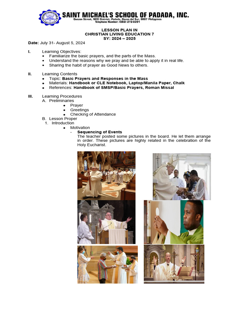 Grade 7 - Lesson 1 (Basic Prayers) | PDF | Mass (Liturgy) | Eucharist