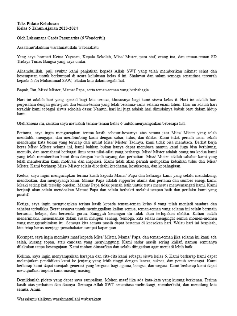 Teks Pidato Kelulusan | PDF | Pengembangan Diri | Kesehatan Holistik