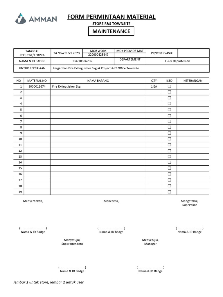 Permintaan Material Fire Extinguisher 3kg | PDF