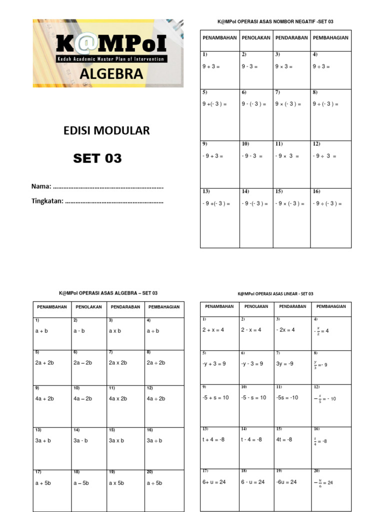 Matematik Asas: Operasi & Persamaan | PDF | Algebra