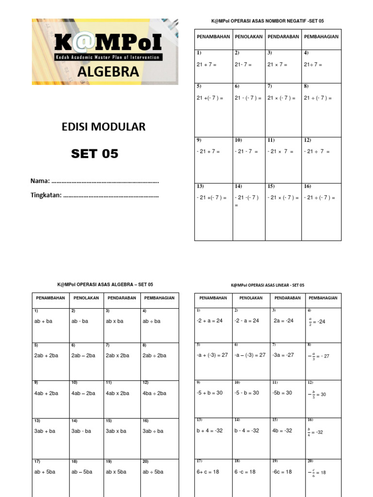 Set 5 K@mpoi Algebra 2022 | PDF | Algebra | Mathematics