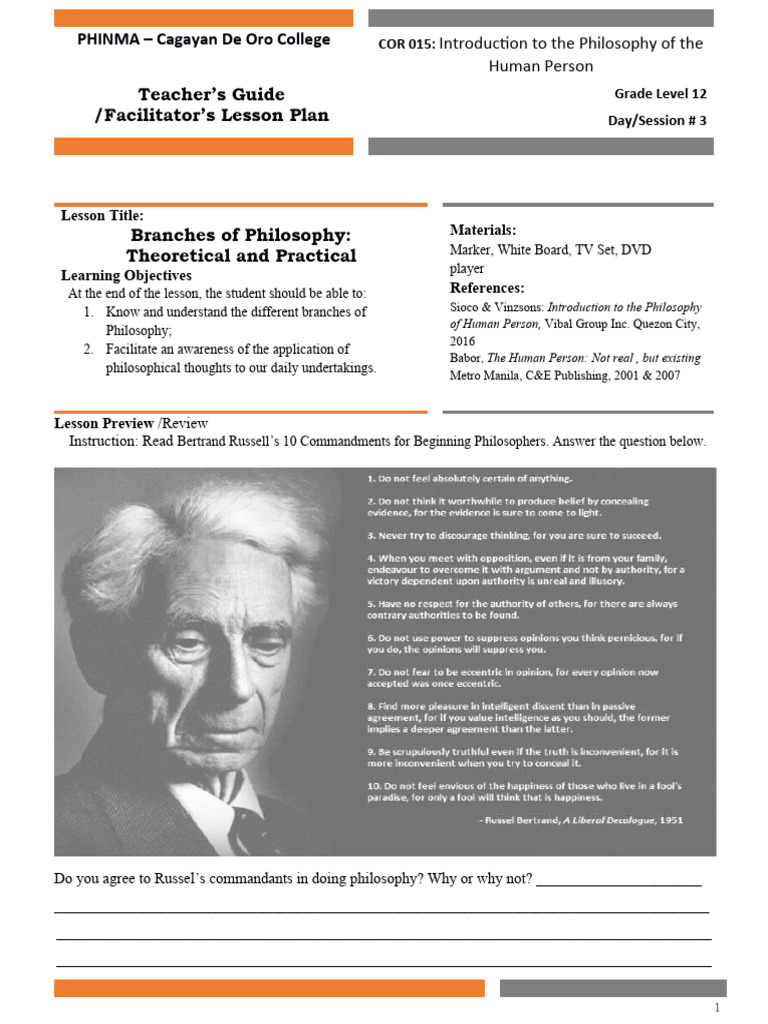 COR 015 - Intro. To The Philo. of The Human Person - Day03 - TG | PDF | Metaphysics | Epistemology