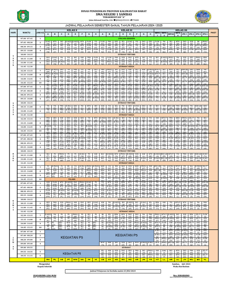 Jadwal Semester Ganjil Tapel 2024 - 2025 | PDF