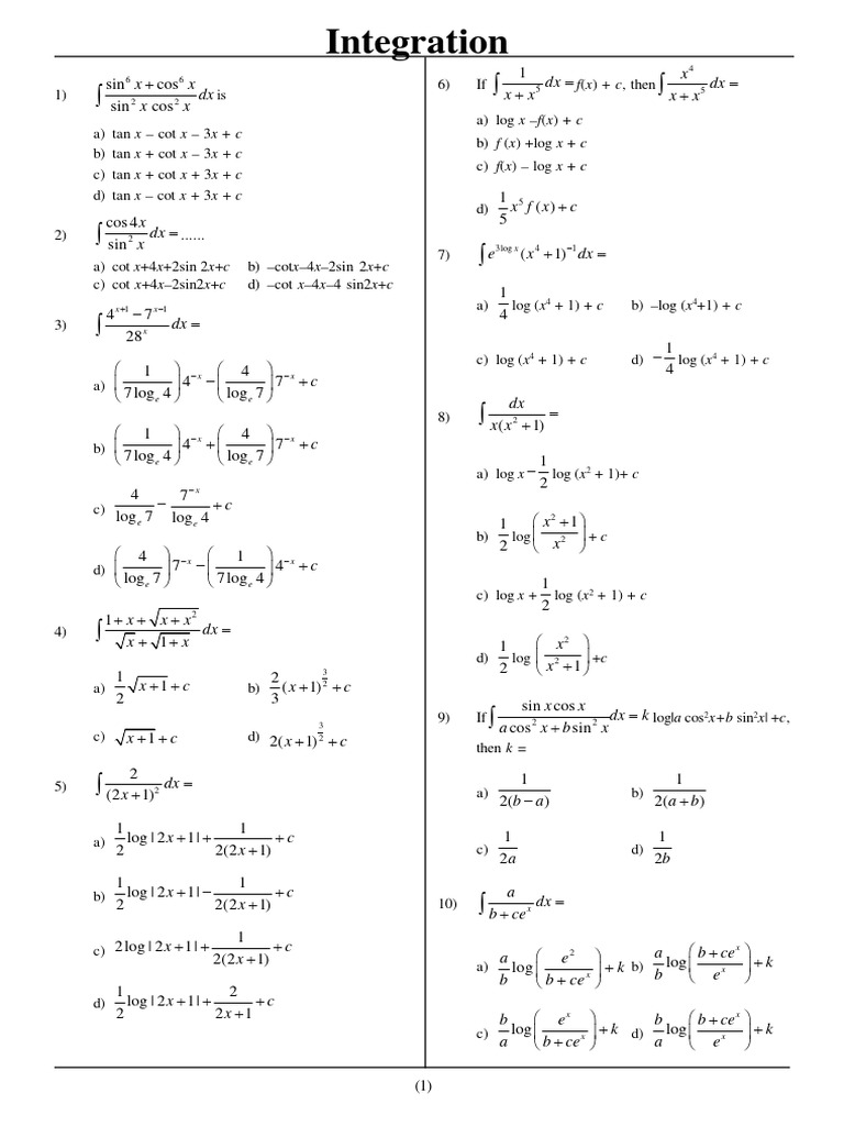 Indefinite Integration | PDF
