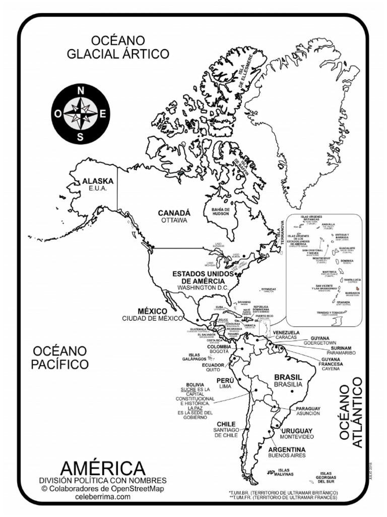 Mapa de Continente Americano Con Nombres | PDF