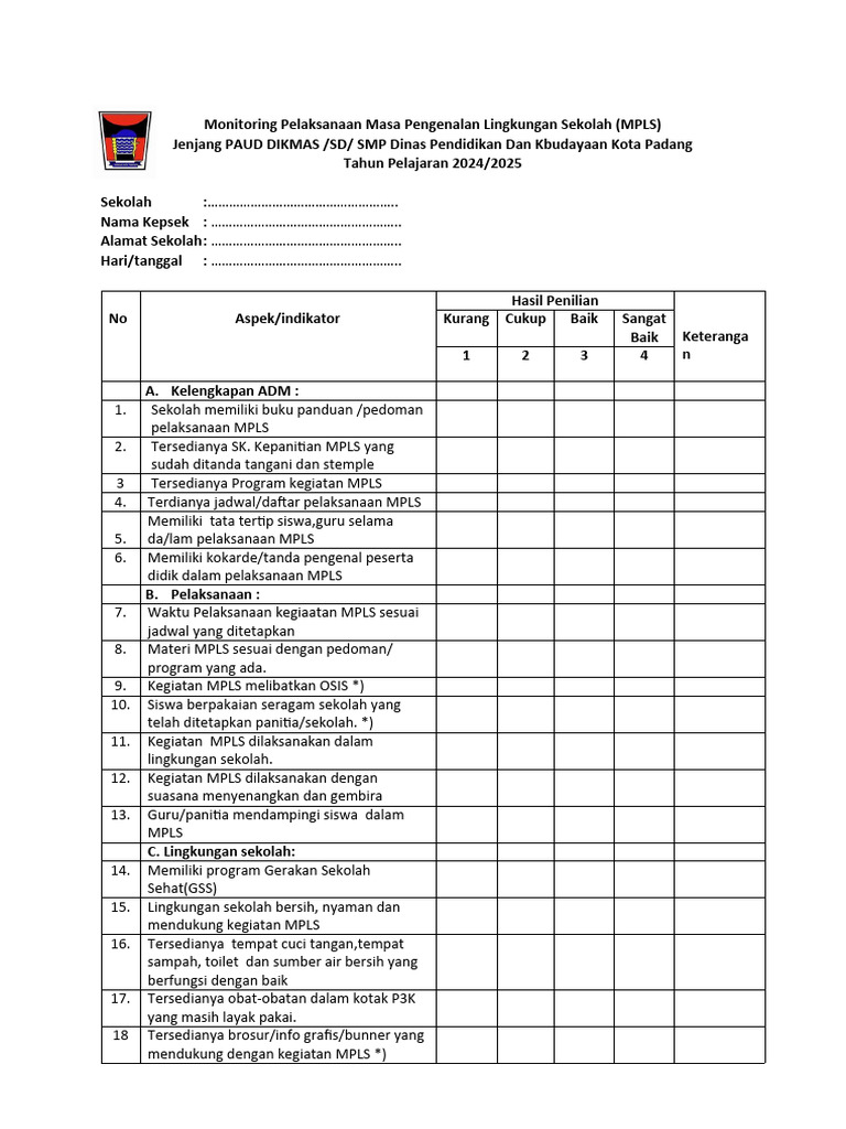 Instrumen Monitoring Pelaksanaan MPLS 2022 | PDF | Karier & Perkembangan