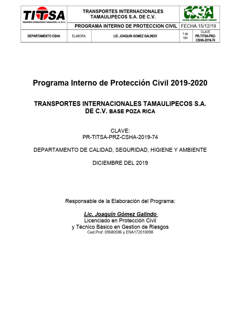 Programa Interno de Proteccion Civil | PDF | Defensa Civil | México