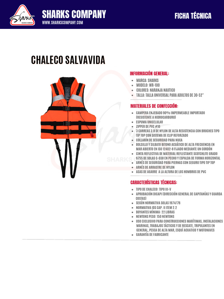 Ficha Técnica Chaleco Salvavidas WR-100 2023 | PDF