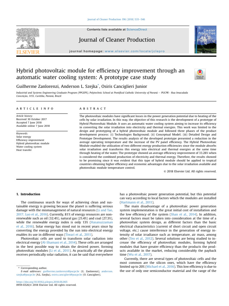 Hybrid Photovoltaic Module with Water Cooling | PDF | Photovoltaics ...