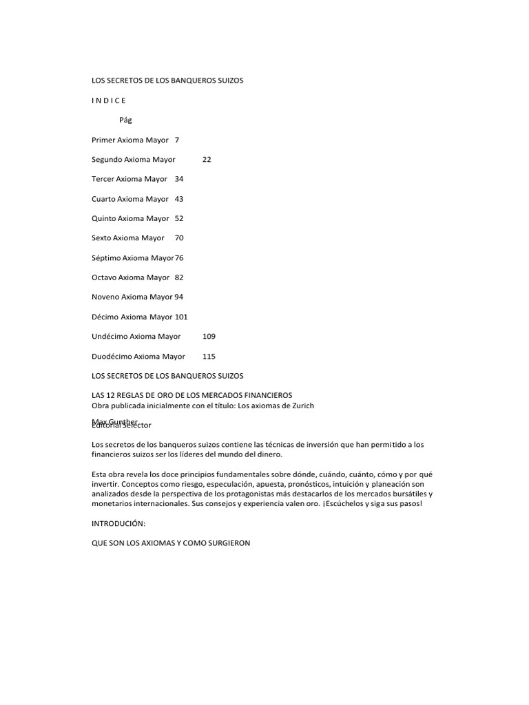 Los Axiomas de Zurich Max Gunther | PDF | Bancos | Inflación