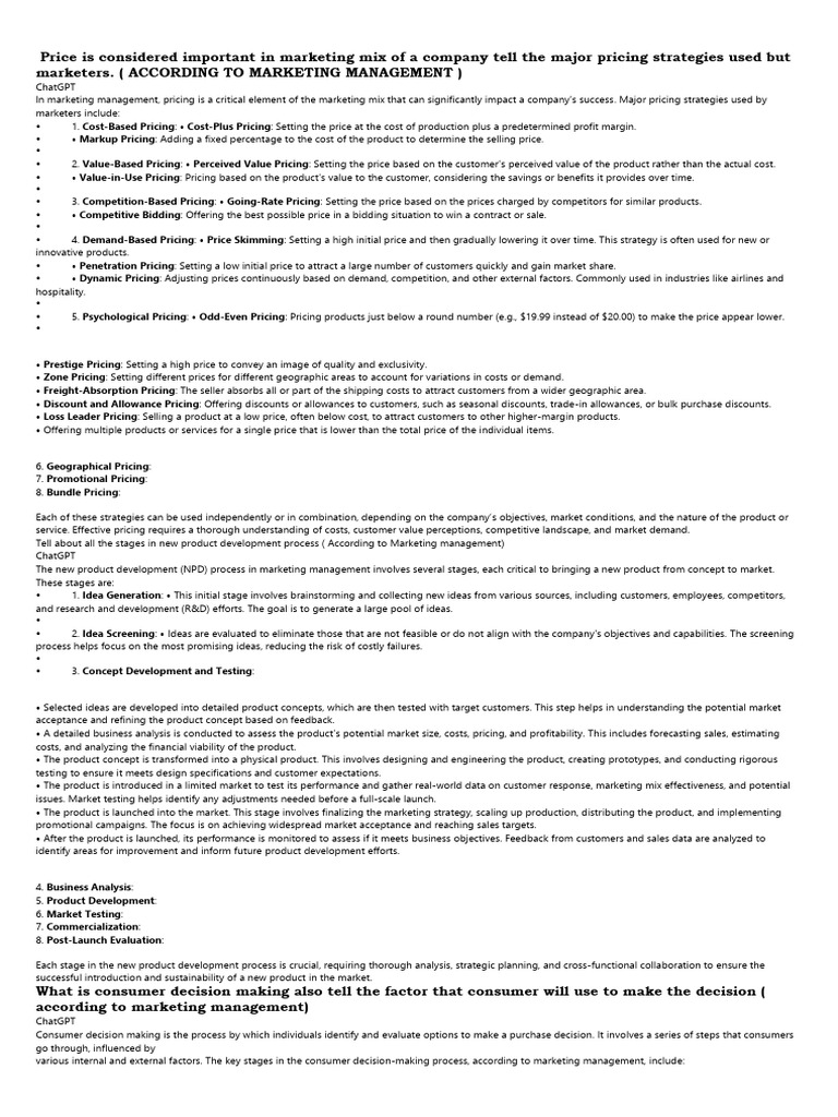 Marketing Management Notes | PDF | Pricing | Marketing