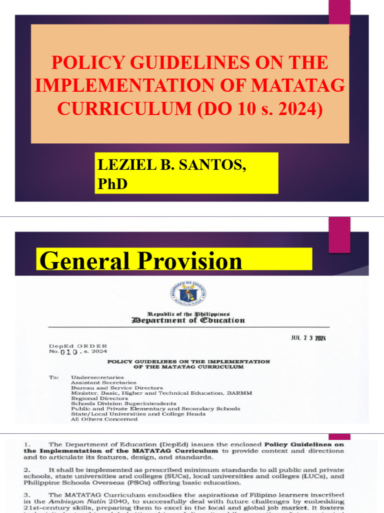 Policy Guidelines On The Implementation of Matatag Curriculum | PDF