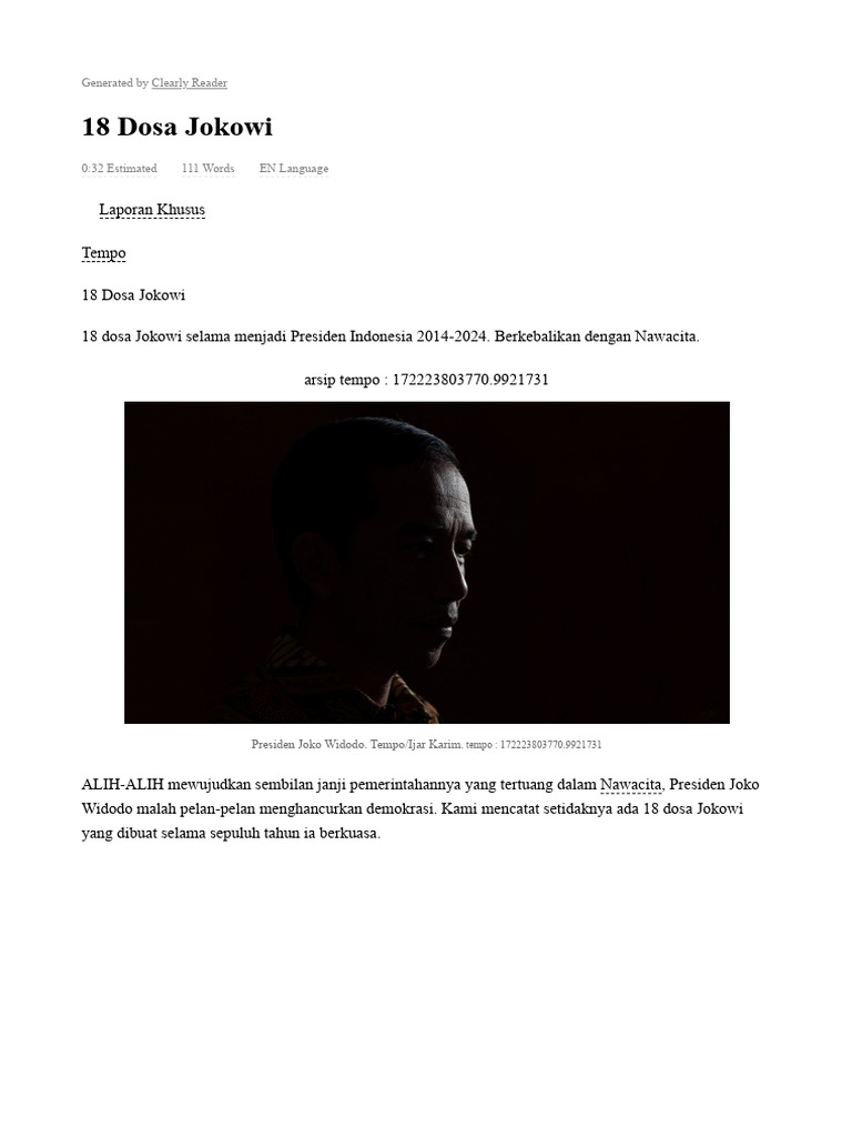 18 Dosa Jokowi - Laporan Khusus - Majalah - Tempo.co | PDF