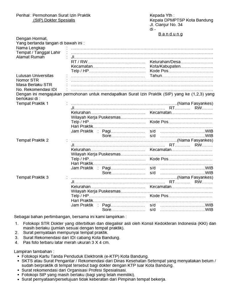 Formulir SIP Dokter Spesialis | PDF