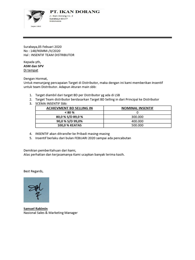Surat 148 Surat INSENTIF Team Distributor | PDF | Bisnis