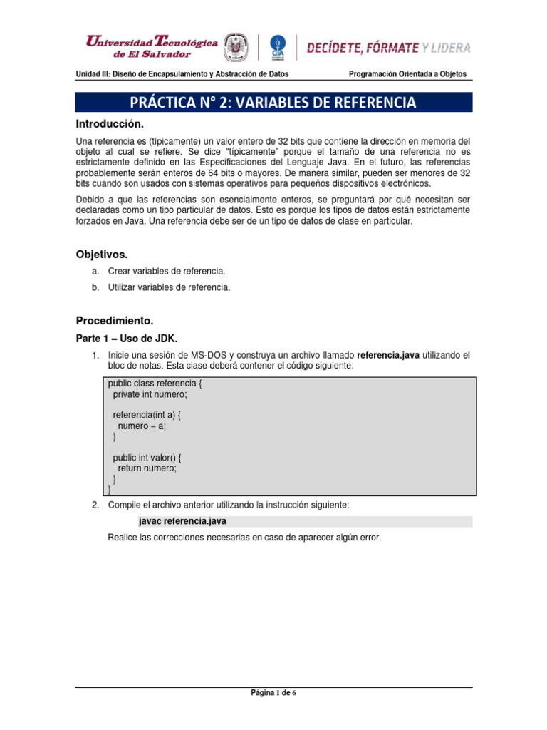 Practica #2 - U3 - Variables de Referencias | PDF | Java (lenguaje de programación) | Objeto ...
