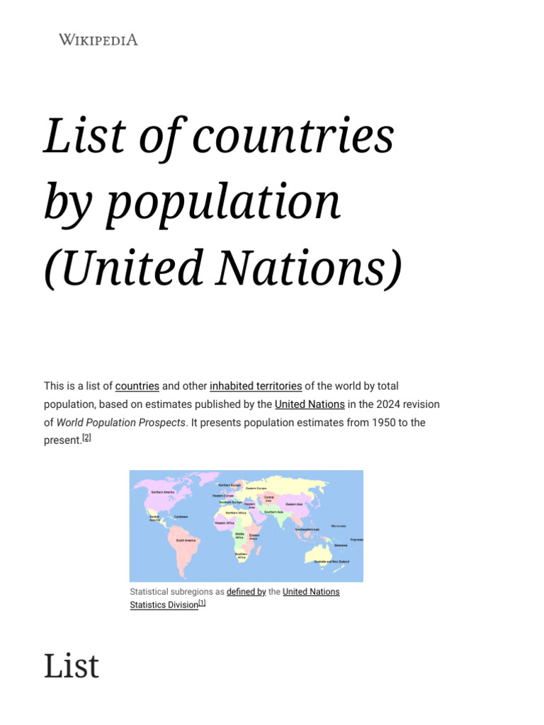 List of Countries by Population (United Nations) - Wikipedia | PDF ...