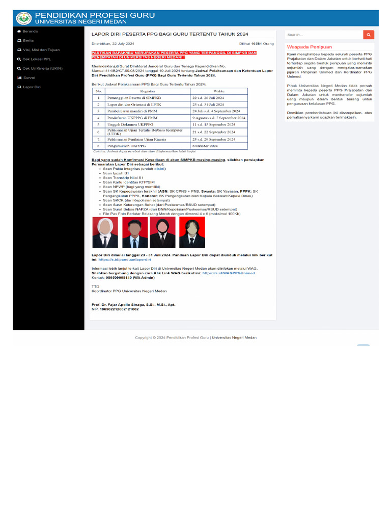Screencapture PPG Unimed Ac Id Lapor Diri Peserta PPG Bagi Guru ...