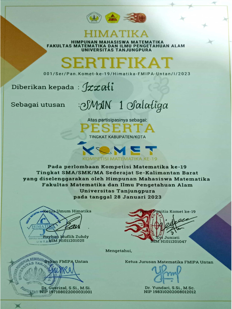 Sertifikat Komet | PDF