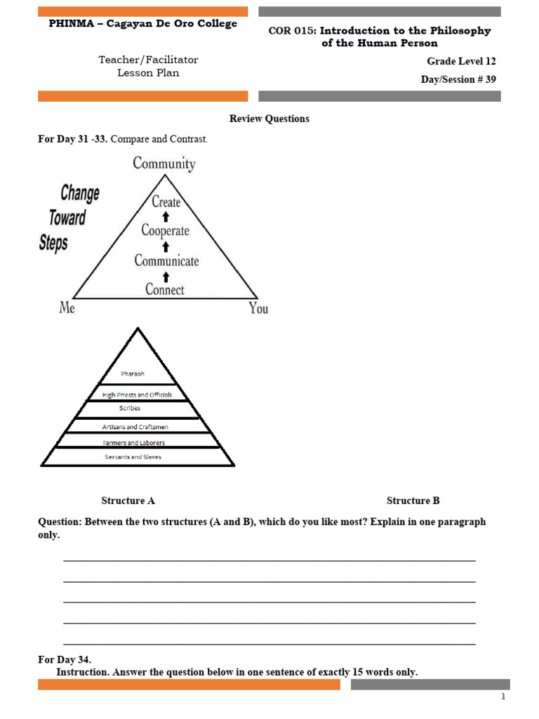 COR 015 - Intro. To The Philo. of The Human Person - Day39 - TG - Summative Review | PDF