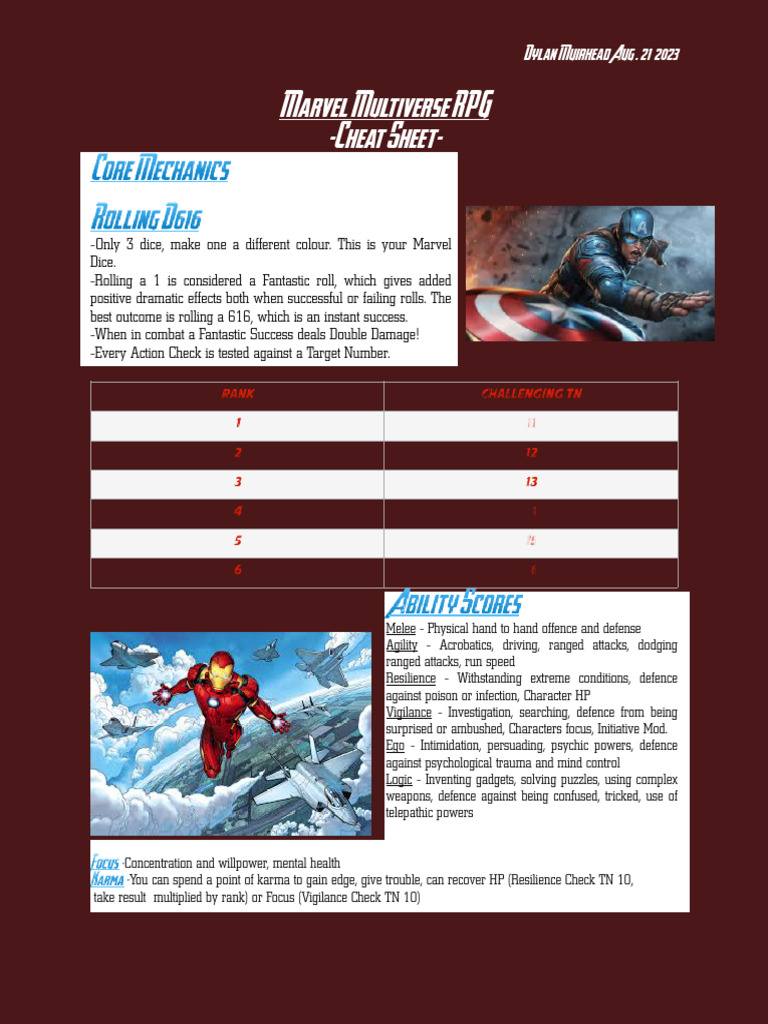 Marvel Multiverse RPG CheatSheet V 2.3 | PDF