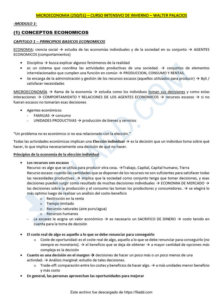 Resumen Micro Intensivo 2023 Modulo 1 1 Parcial | PDF | Elasticidad (economía) | Oferta (economía)