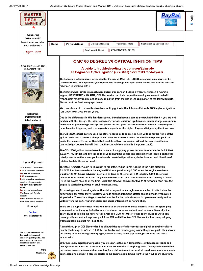 Mastertech Outboard Motor Repair and Marine OMC Johnson Evinrude Optical Ignition ...