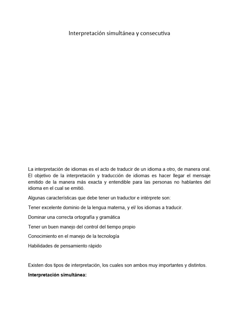 Interpretación Simultanea y Consecutiva | PDF | Interpretación del ...