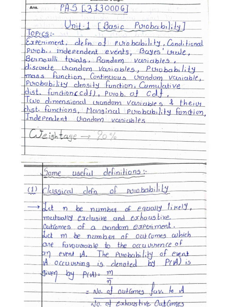Lecture Notes - Unit 1 - PAS - Basic Probability | PDF