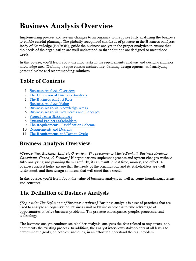 Business Analysis Essentials Overview | PDF | Business Analysis | Intelligence Analysis